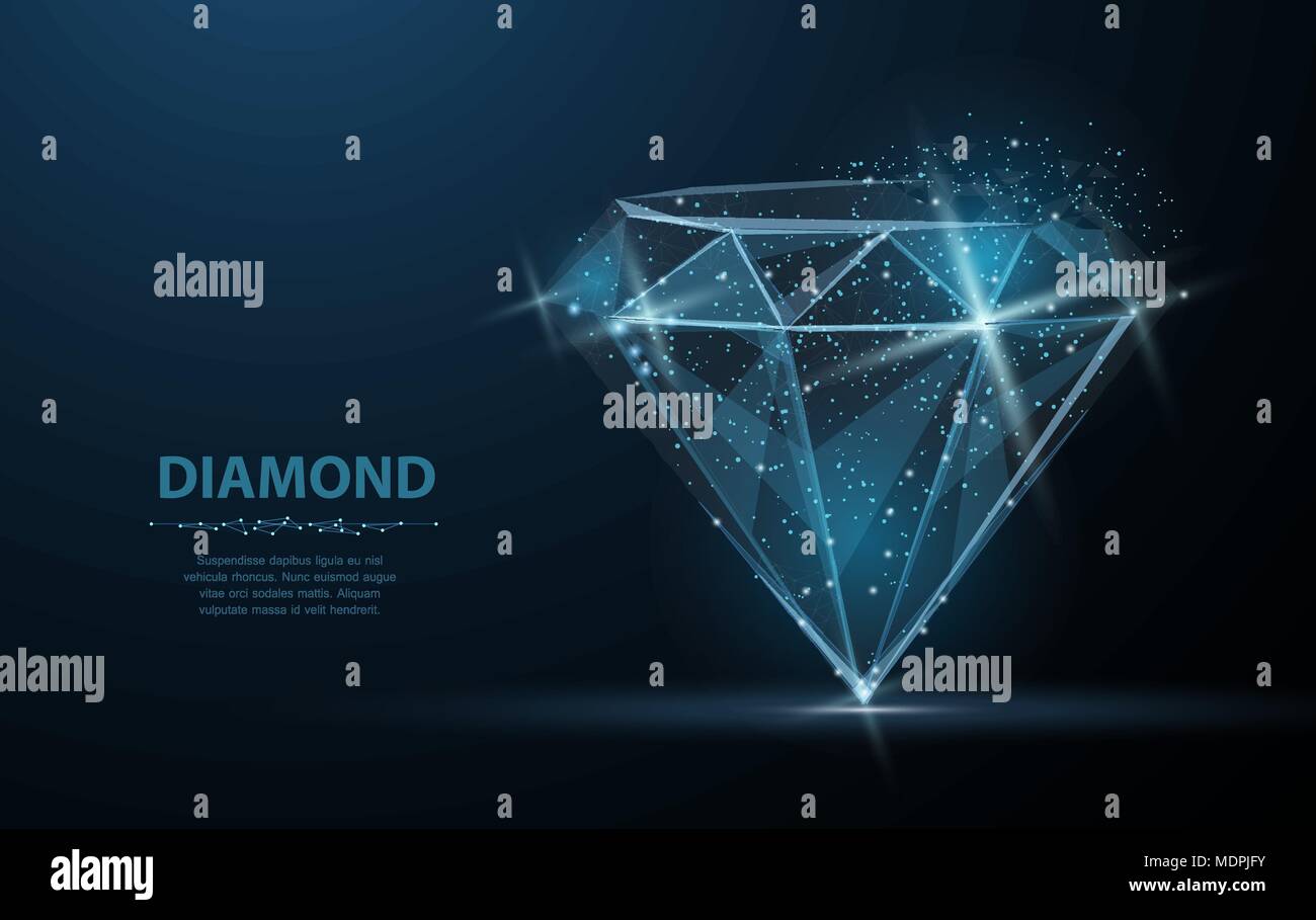 Diamond. Low poly wireframe mesh. Jewelry, gem, luxury and rich symbol ...