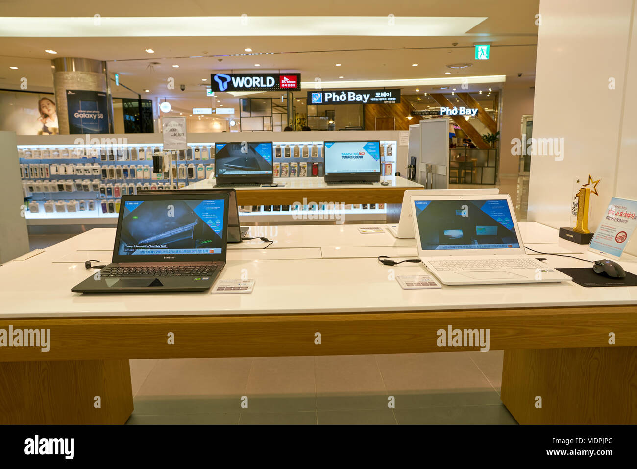 BUSAN, SOUTH KOREA - MAY 28, 2017: Samsung laptops on display at Lotte ...