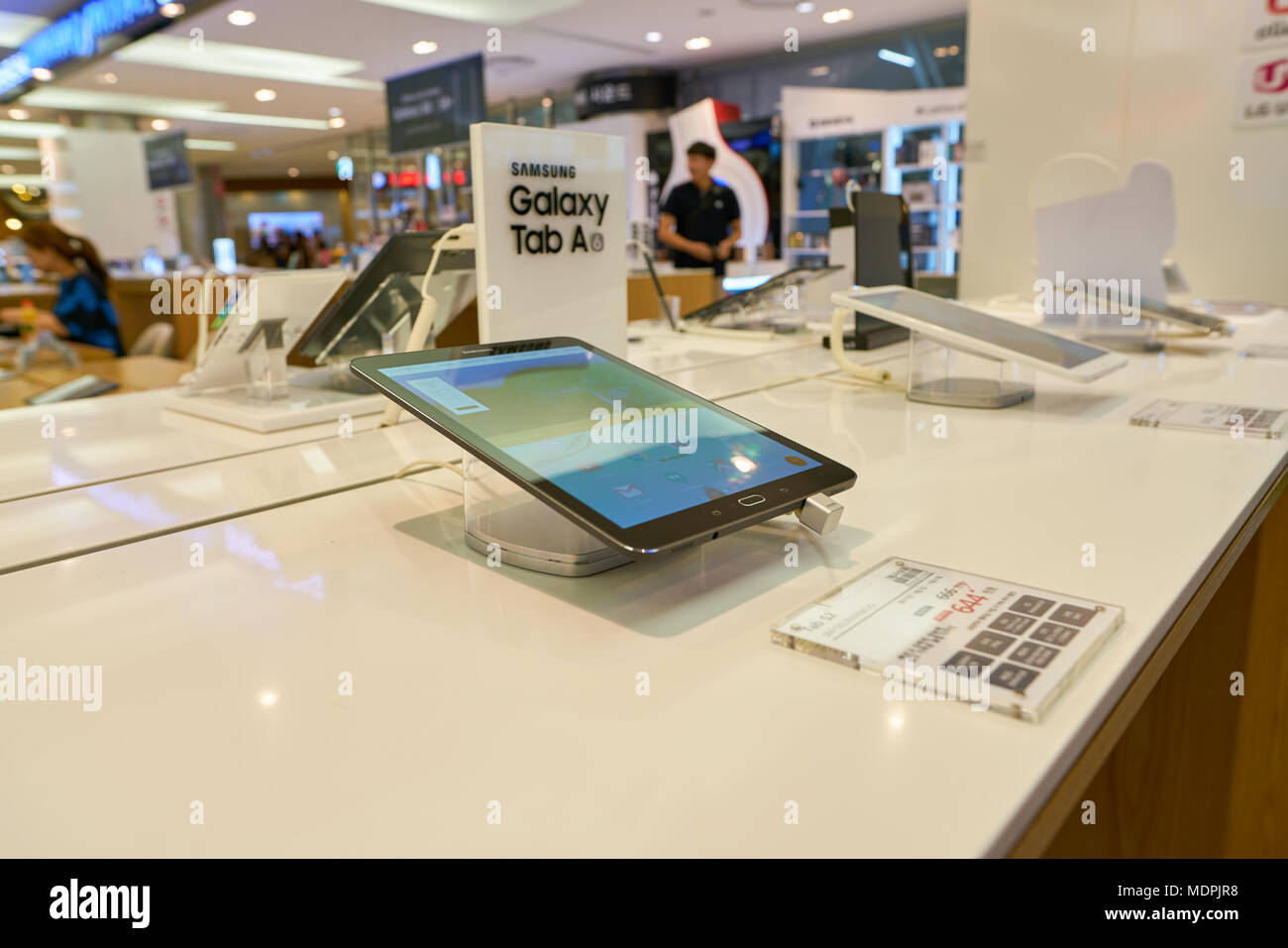 BUSAN, SOUTH KOREA - MAY 28, 2017: gadget on display at Lotte ...