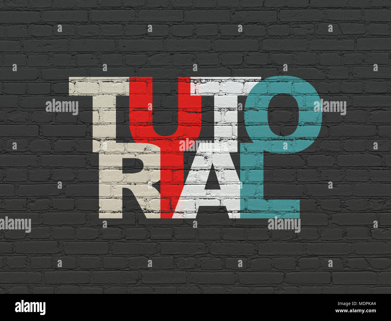 Education concept: Painted multicolor text Tutorial on Black Brick wall ...