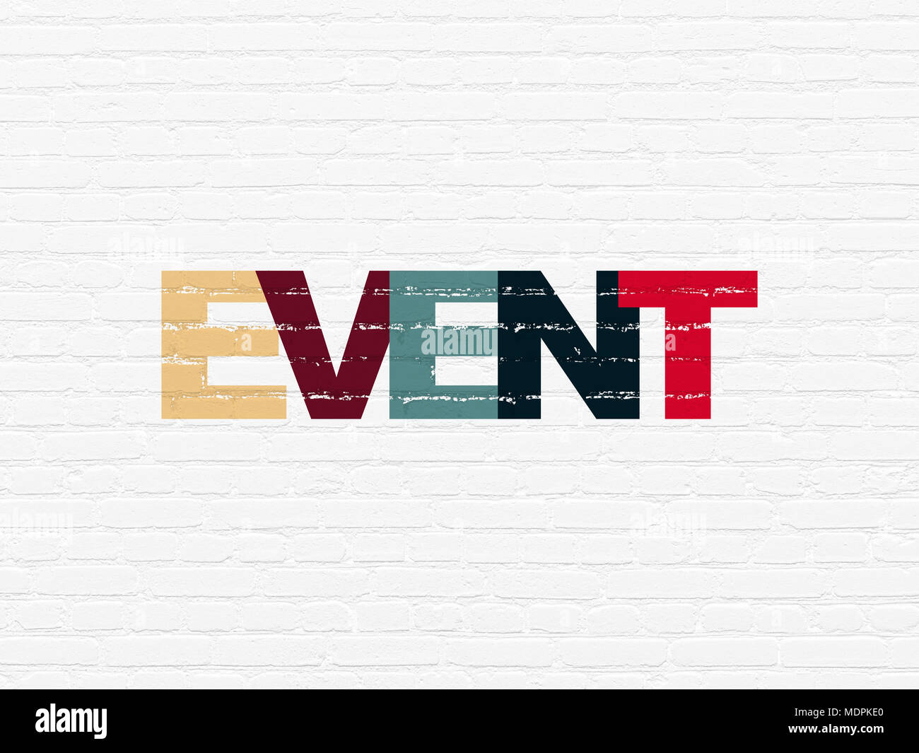 Entertainment, concept: Painted multicolor text Event on White Brick ...