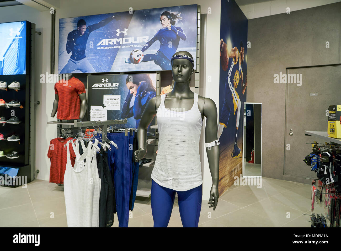BUSAN, SOUTH KOREA - CIRCA MAY, 2017: inside Under Armor store at Lotte ...