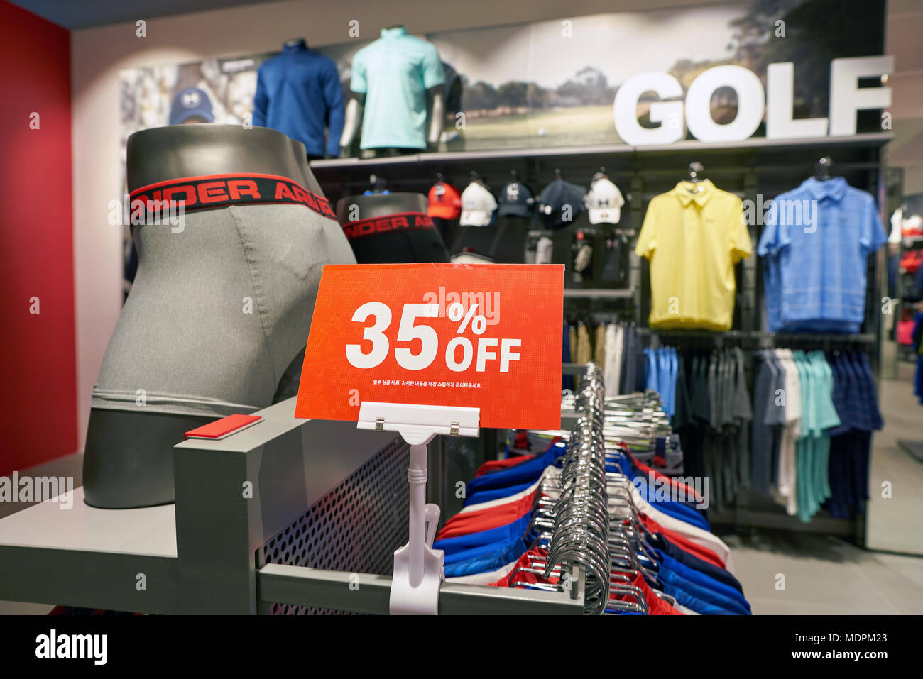 BUSAN, SOUTH KOREA - CIRCA MAY, 2017: inside Under Armor store at Lotte ...