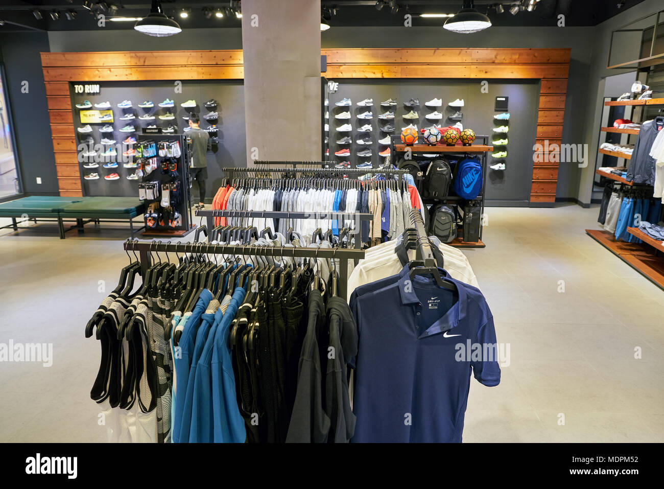 BUSAN, SOUTH KOREA - CIRCA MAY, 2017: inside Nike store at Lotte ...