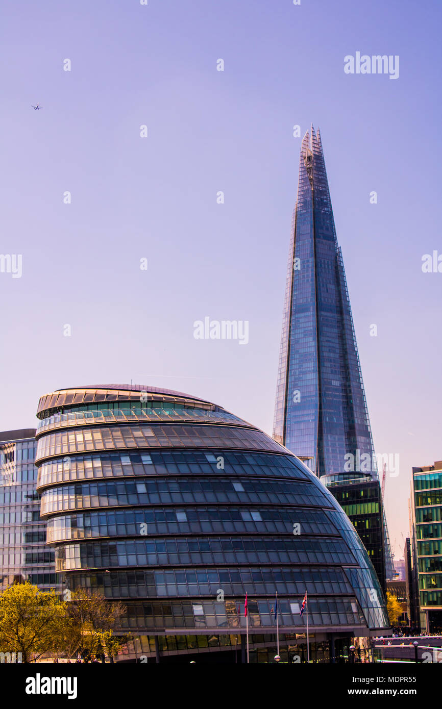 Sun rising over the Beautiful Landmarks of London. View of the Shard ...