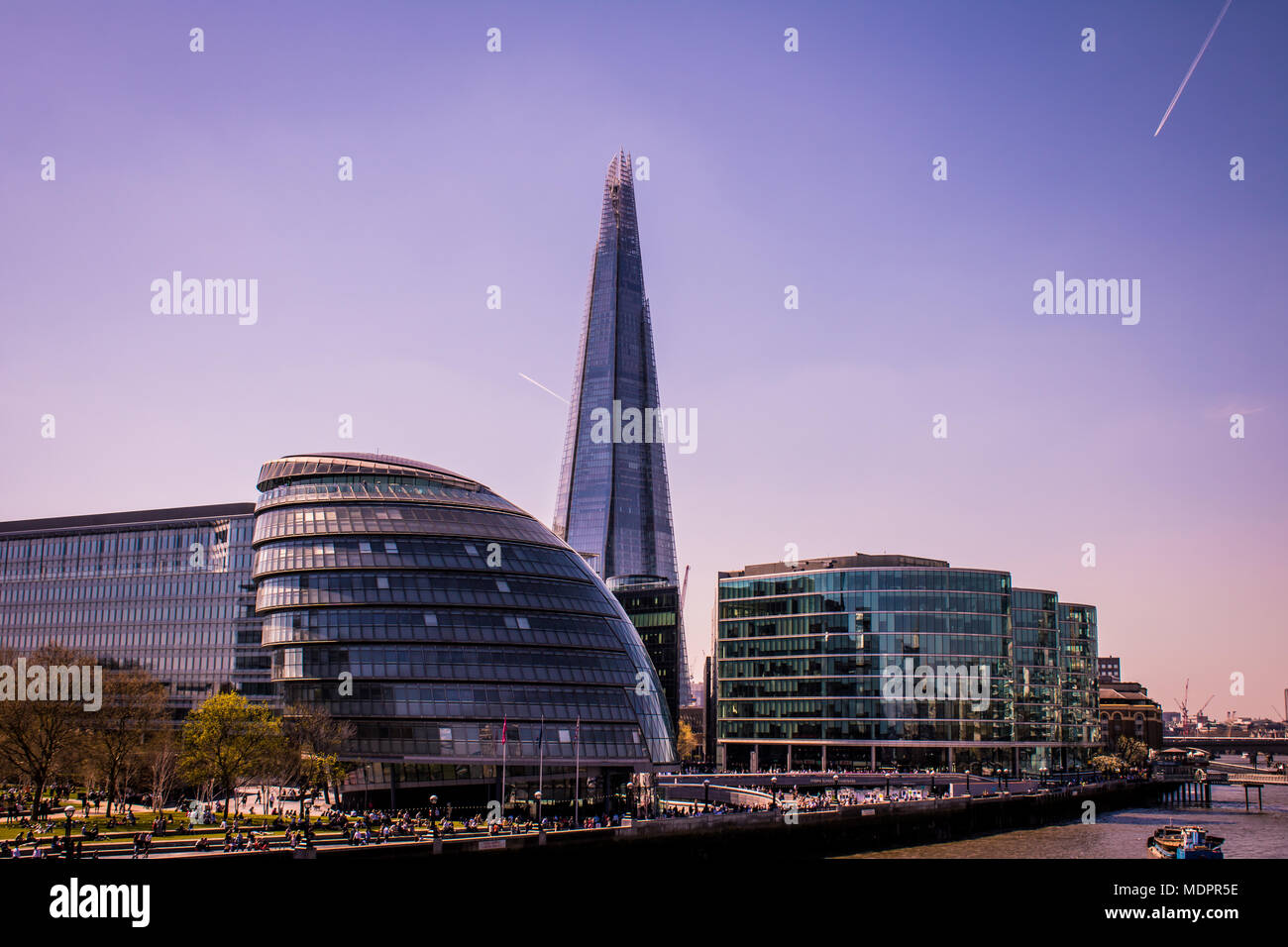 Sun rising over the Beautiful Landmarks of London. View of the Shard ...
