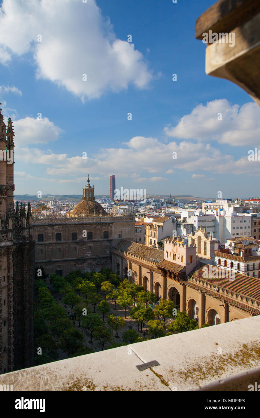 Aerial view from the top of Seville Cathedral, Spain. Seville Cathedral ...