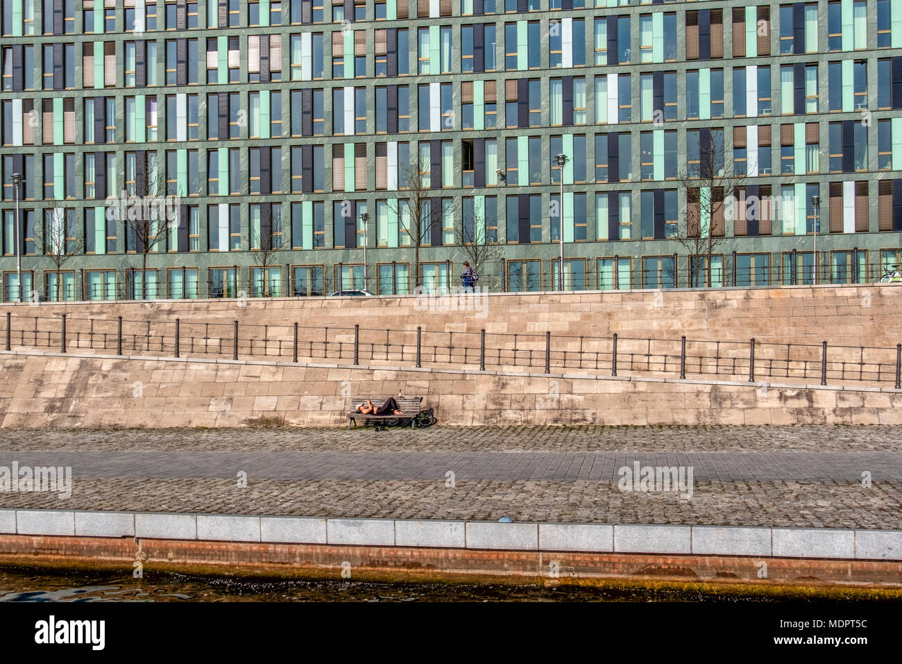 Berlin Mitte.Urban abstract view, building,windows, riverside path and ...