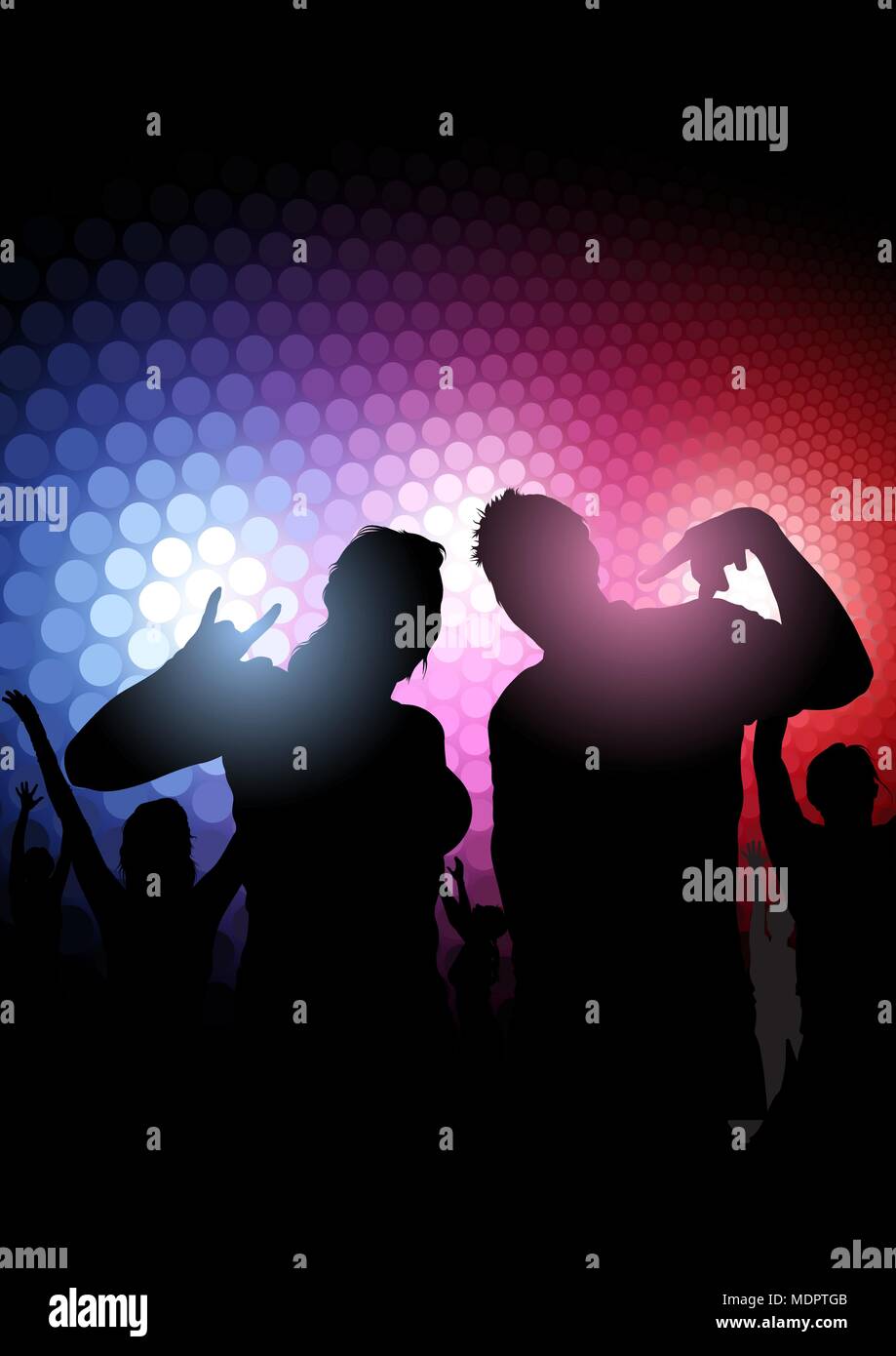 Silhouetted Party People over Colorful Lights Stock Vector Image & Art ...