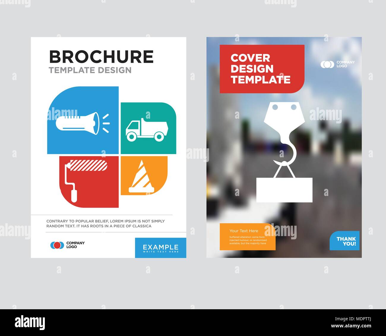 crane with load brochure flyer design template with abstract photo ...