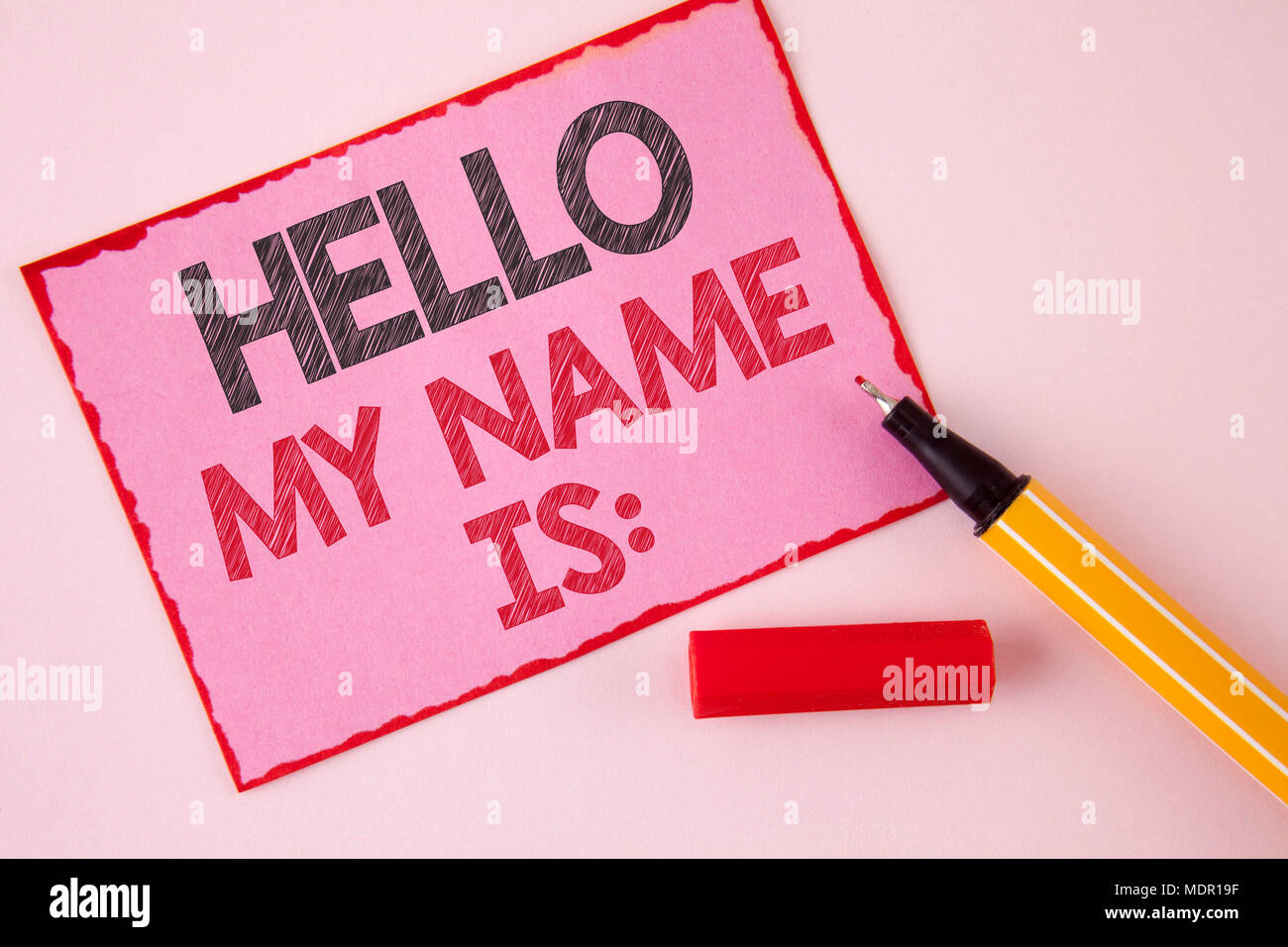 Text sign showing Hello My Name Is. Conceptual photo meeting someone ...