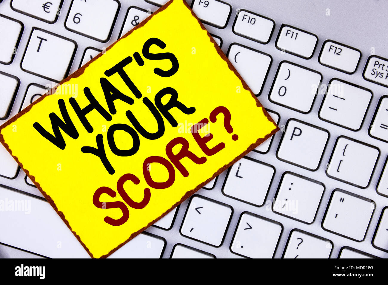 Handwriting text What Is Your Score Question. Concept meaning Tell ...