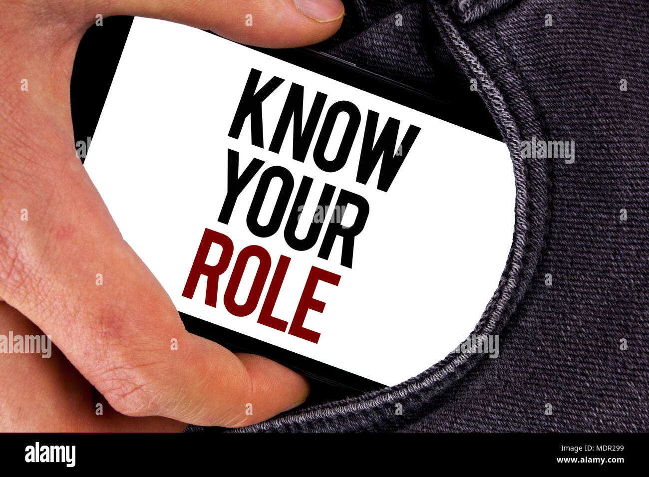 Handwriting text Know Your Role. Concept meaning define position in ...