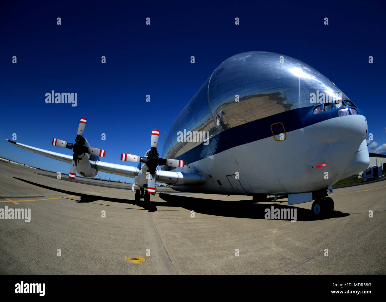 The NASA Super Guppy arrives to Beale Air Force Base, California, April ...