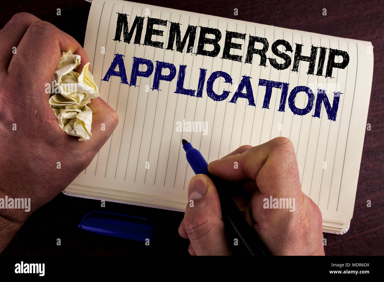 Writing note showing Membership Application. Business photo showcasing ...