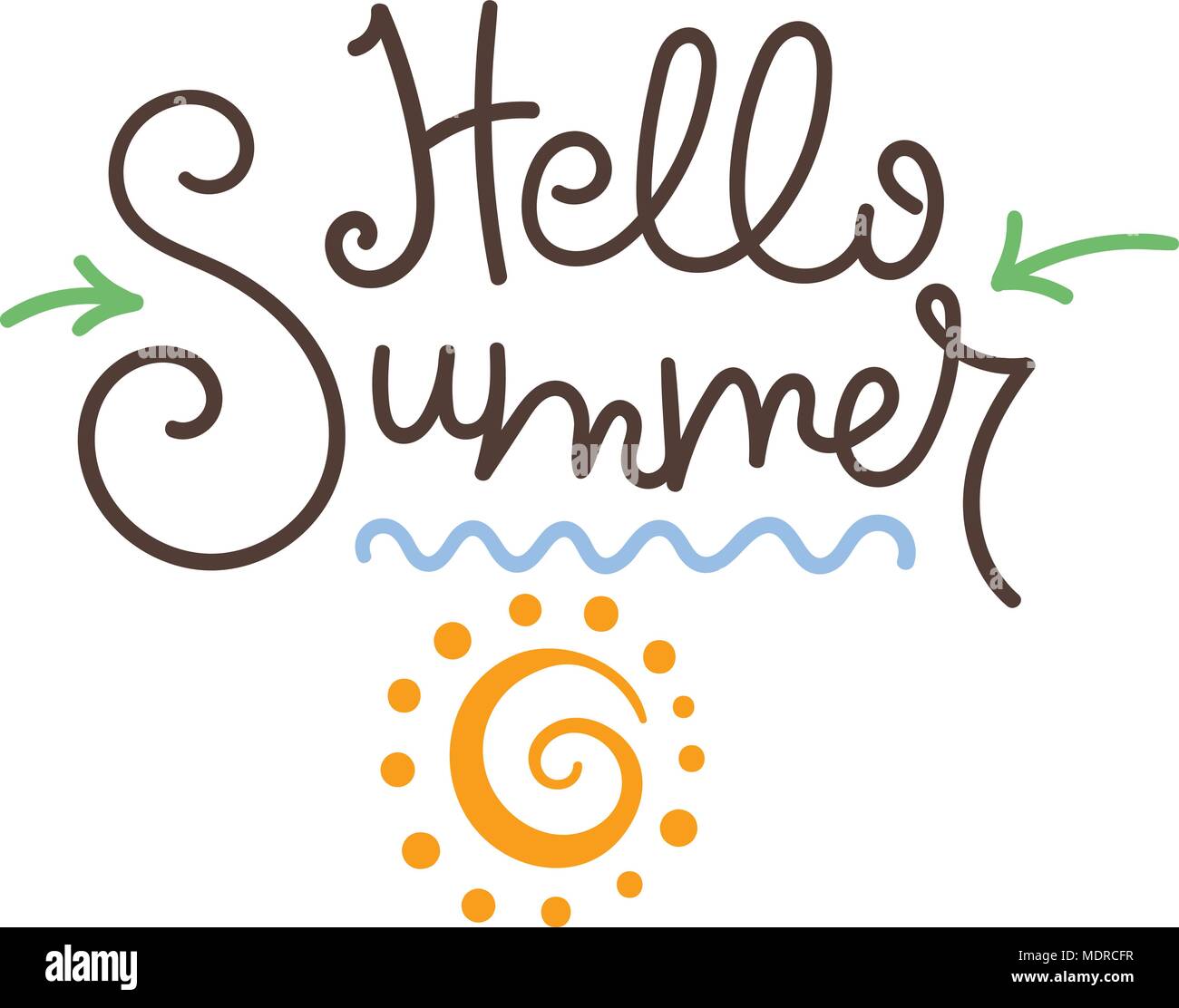Hello Summer vector illustration ink background. Hand lettering ...