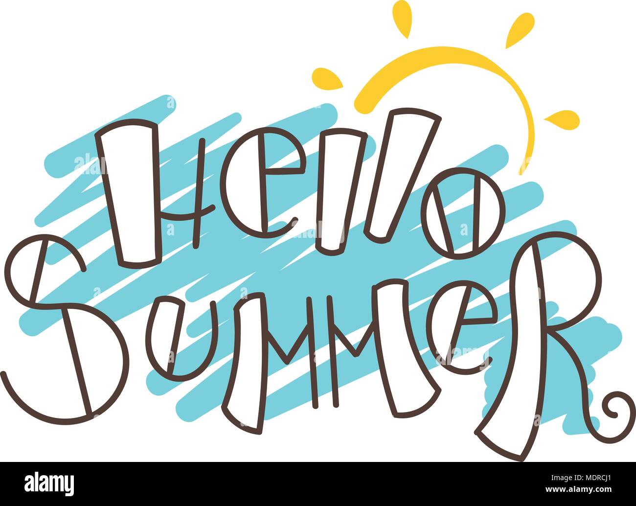 Hello Summer vector illustration ink background. Hand lettering ...