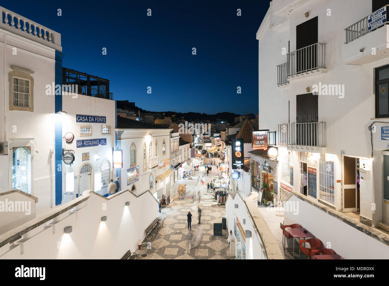 Albufeira, Portugal - April 14: Night view of the famous R. 5 de ...