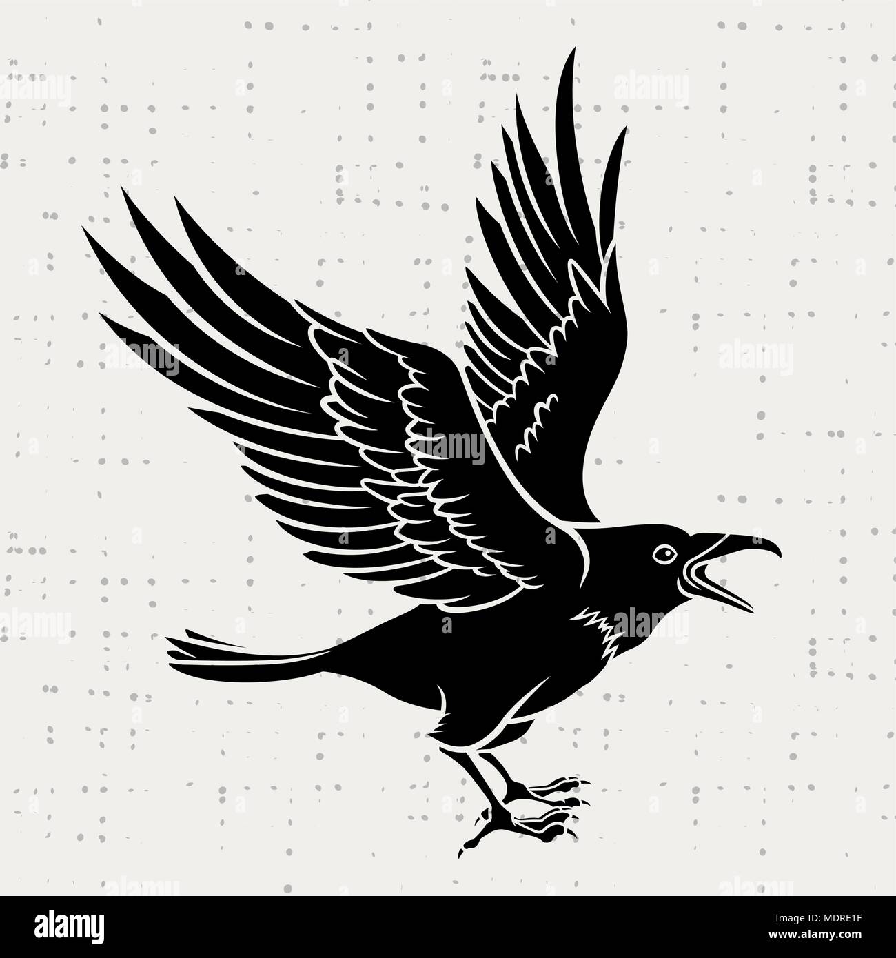 Vector silhouette of a flying black raven on grunge background Stock ...