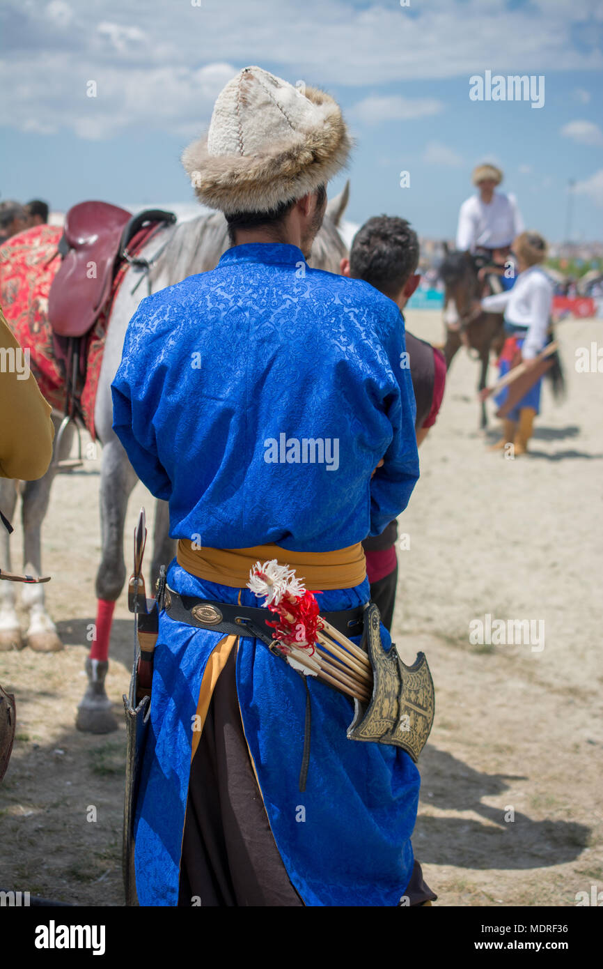 Turkish man and horseman ethnic clothes examples Stock Photo - Alamy
