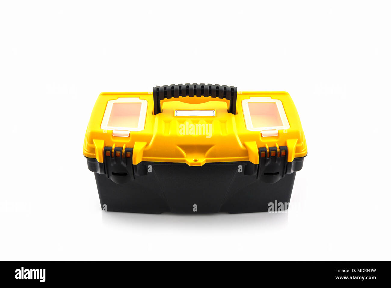 Yellow tool box, Plastic tool box on white background Stock Photo - Alamy