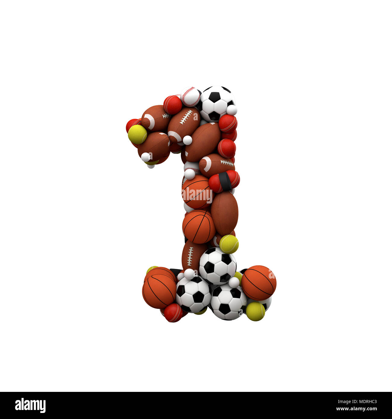 Number 1. Font made from sports balls. 3D Rendering Stock Photo - Alamy