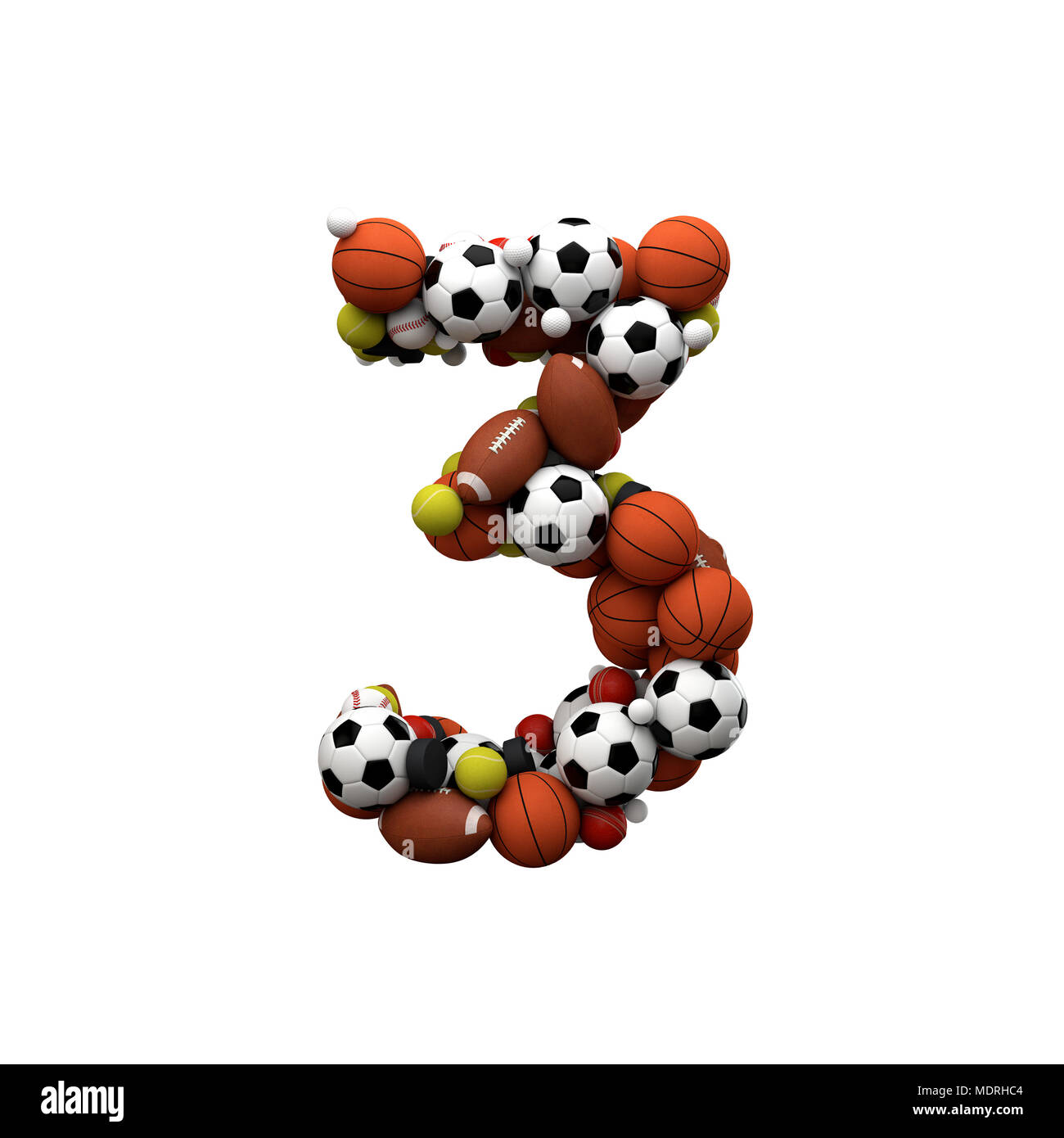 Number 3. Font made from sports balls. 3D Rendering Stock Photo - Alamy