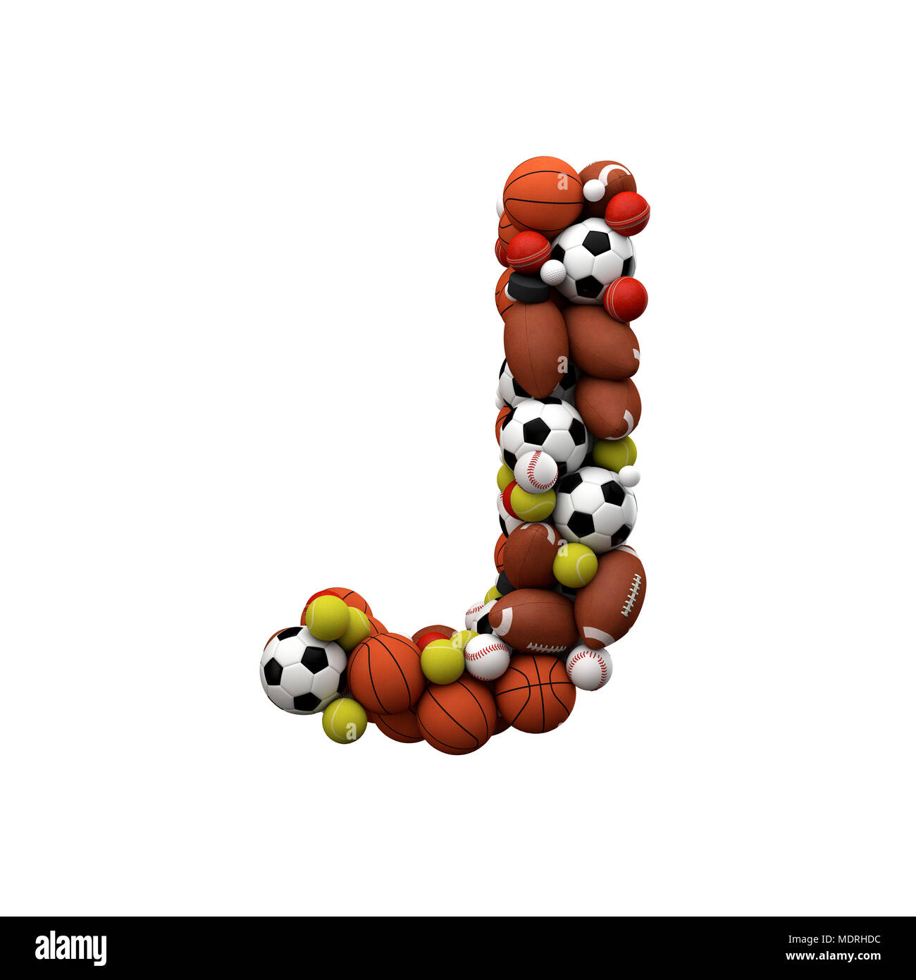 Letter J. Font made from sports balls. 3D Rendering Stock Photo - Alamy