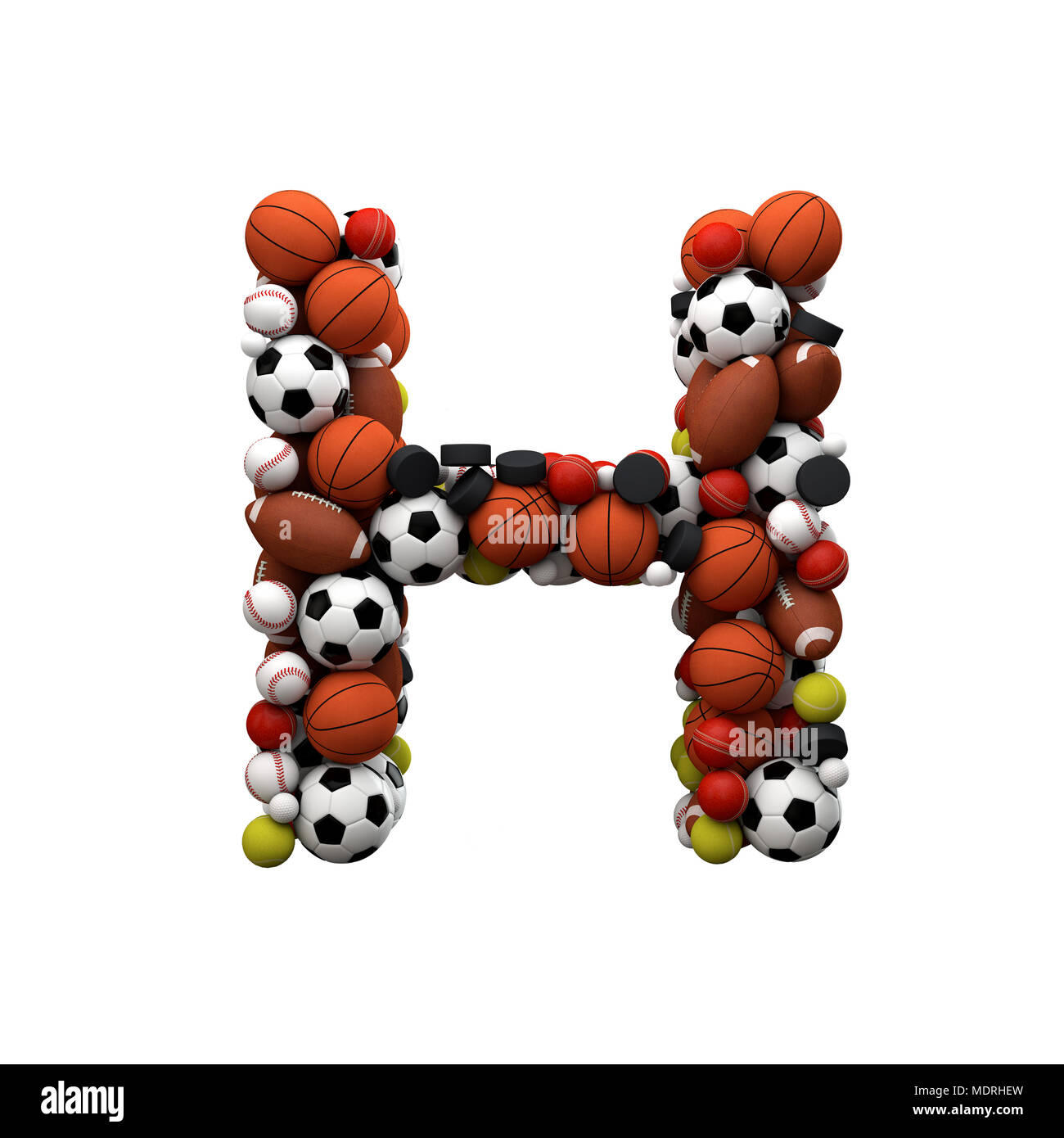 Letter H. Font made from sports balls. 3D Rendering Stock Photo - Alamy