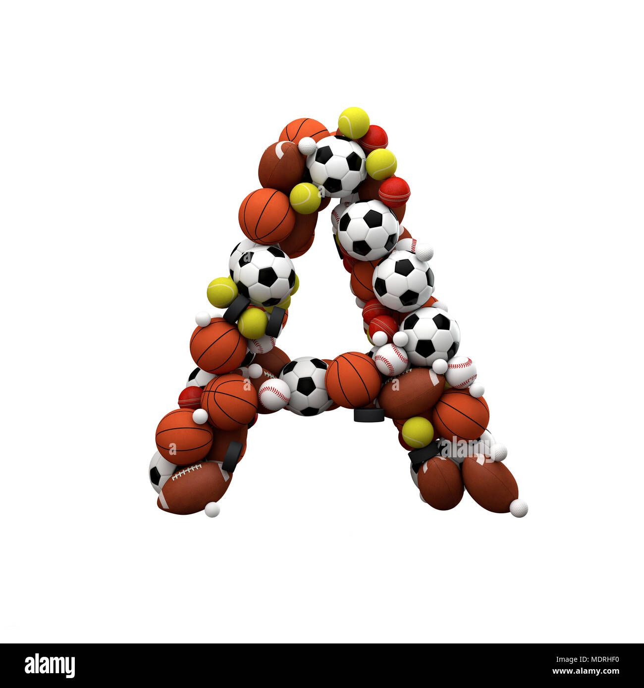 Letter A. Font made from sports balls. 3D Rendering Stock Photo - Alamy