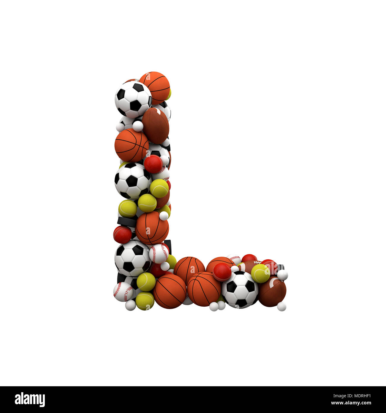 Letter L. Font made from sports balls. 3D Rendering Stock Photo - Alamy