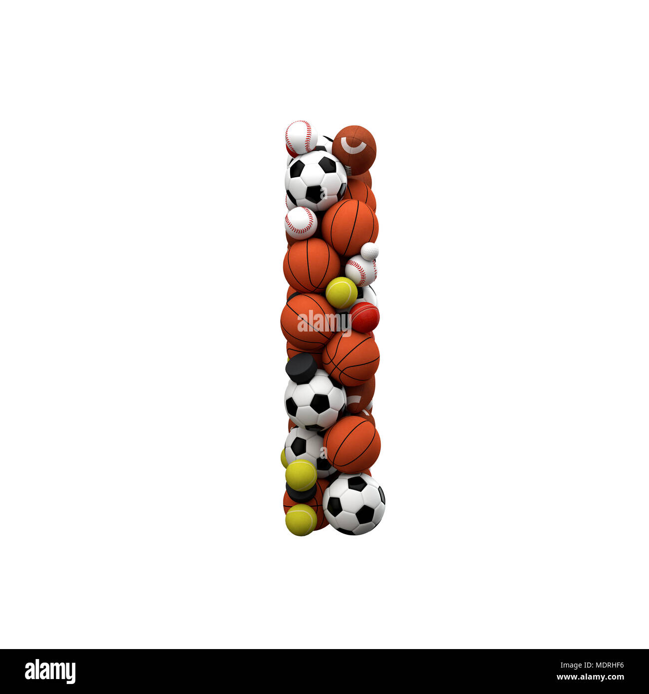 Letter I. Font made from sports balls. 3D Rendering Stock Photo - Alamy