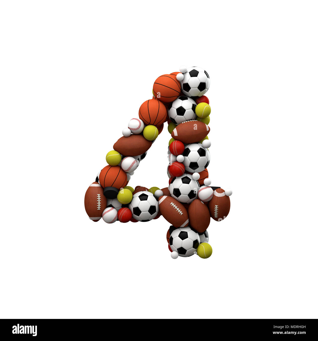 Number 4. Font made from sports balls. 3D Rendering Stock Photo - Alamy