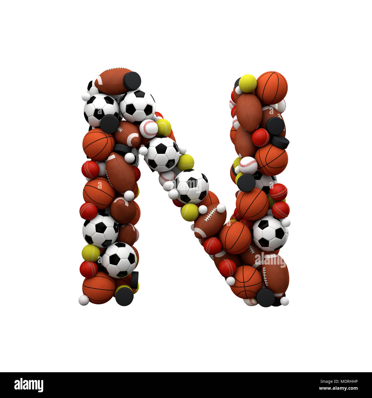 Letter N. Font made from sports balls. 3D Rendering Stock Photo - Alamy