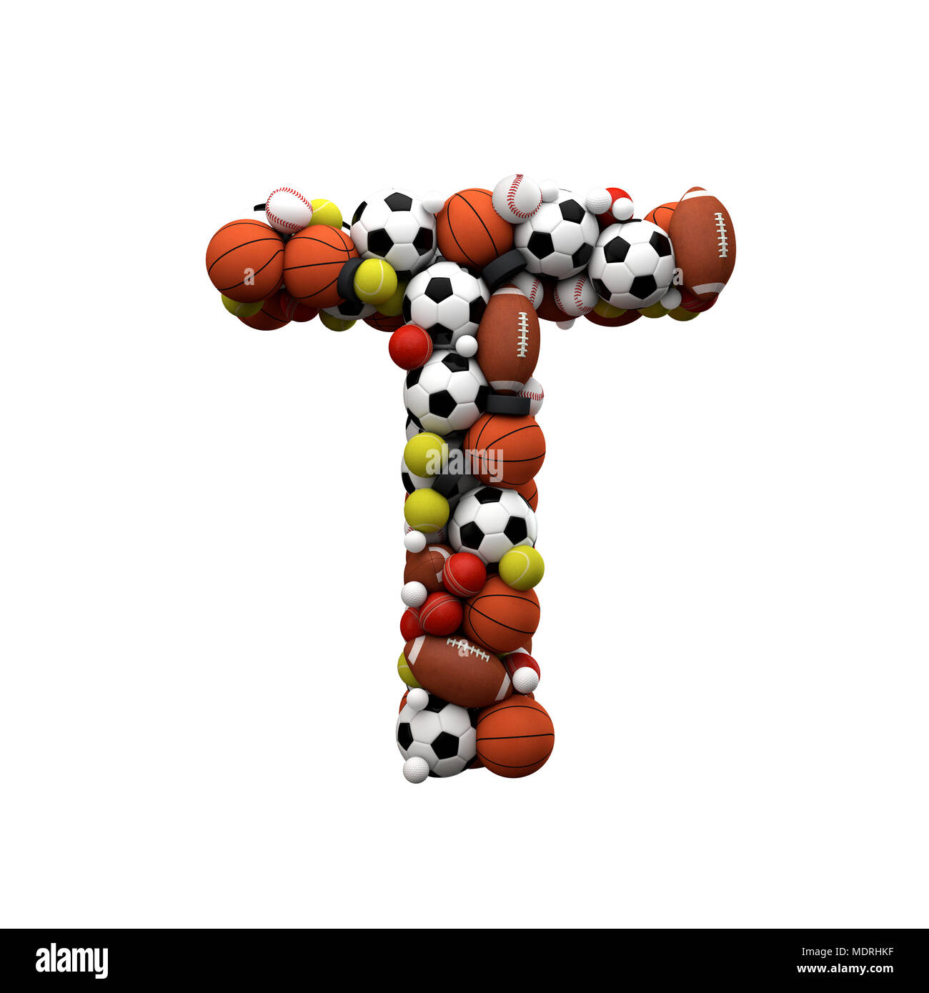 Letter T. Font made from sports balls. 3D Rendering Stock Photo - Alamy