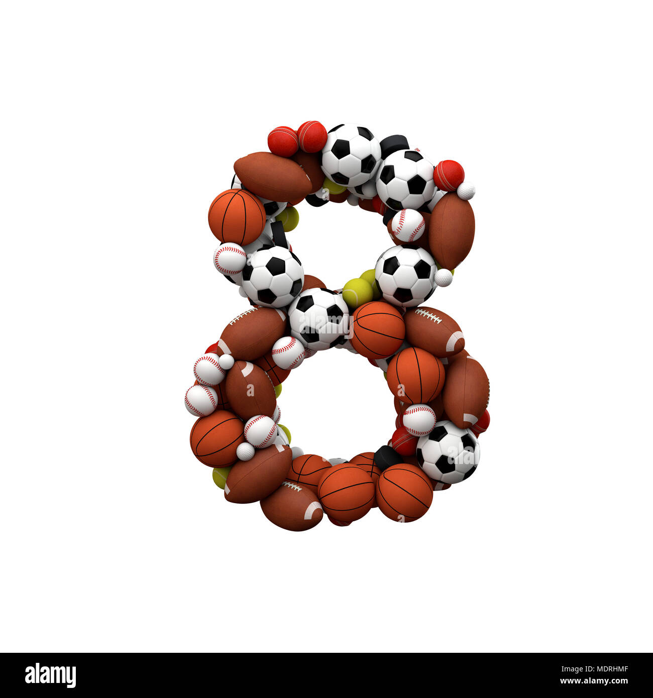 Number 8. Font made from sports balls. 3D Rendering Stock Photo - Alamy