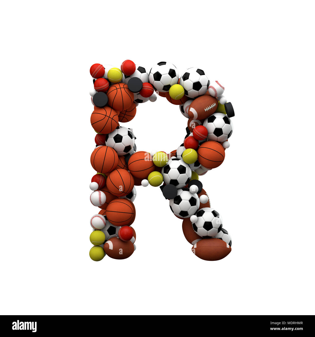 Letter R. Font made from sports balls. 3D Rendering Stock Photo - Alamy