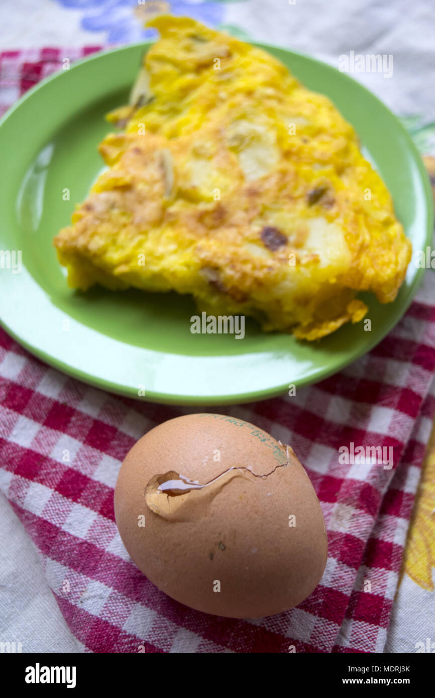 wedge potato omelette and fresh eggs with shell Stock Photo - Alamy
