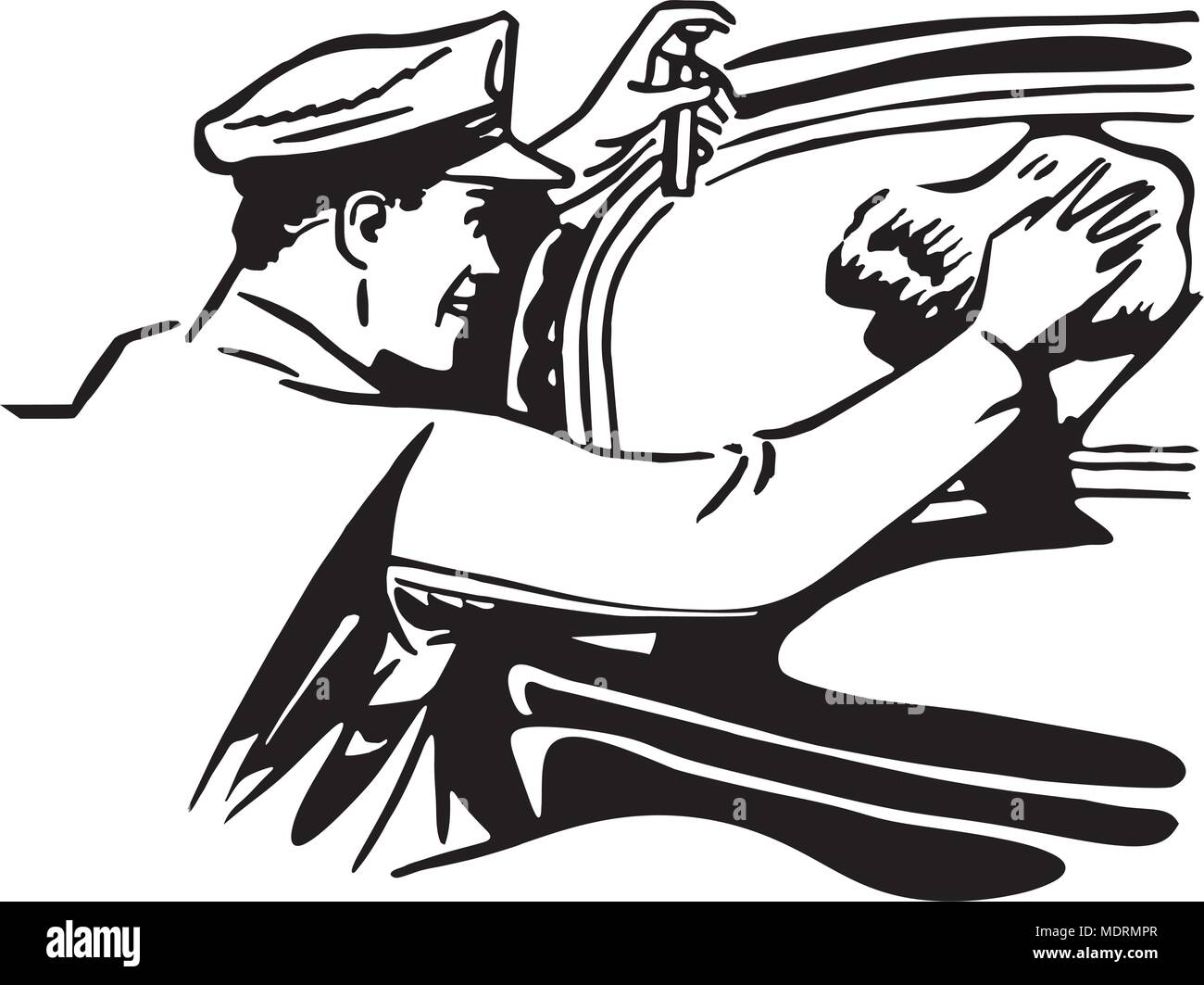 Cleaning Windshield - Retro Clipart Illustration Stock Vector Image ...