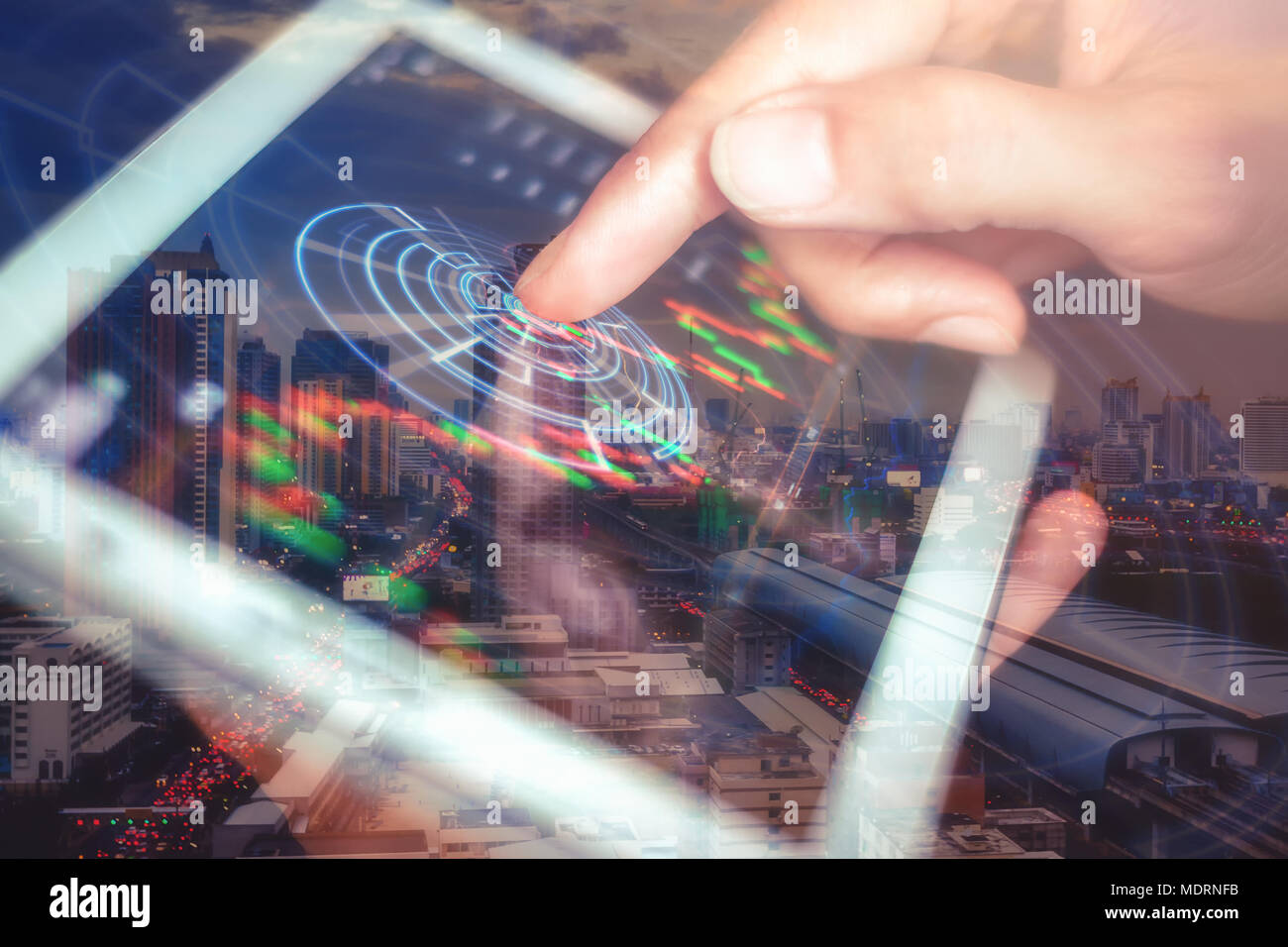 future concept Hi-Tech HUD on touch screen tablet for stock market ...