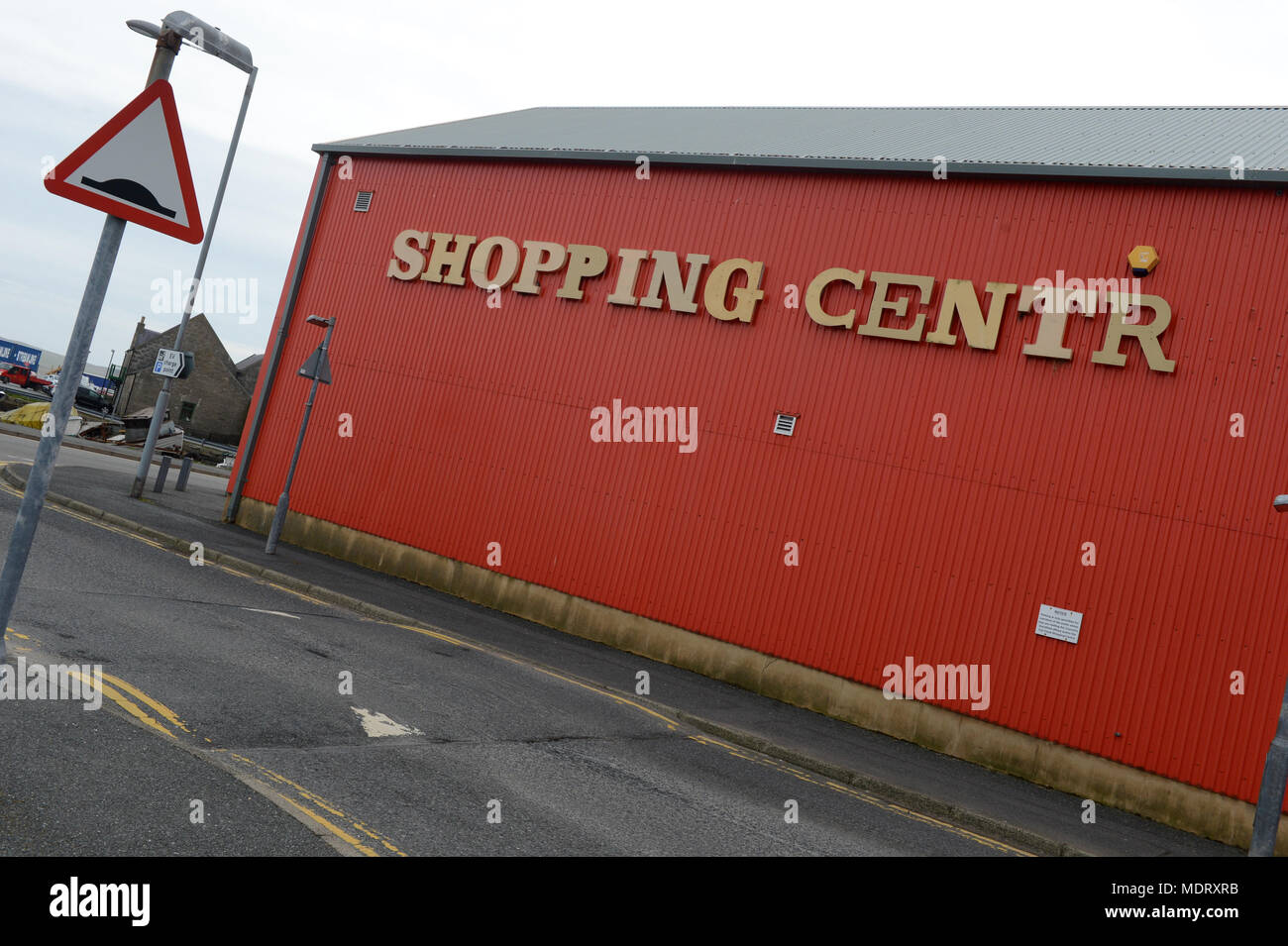 Retro old tired shopping centre sign with a variety of typeface Stock ...