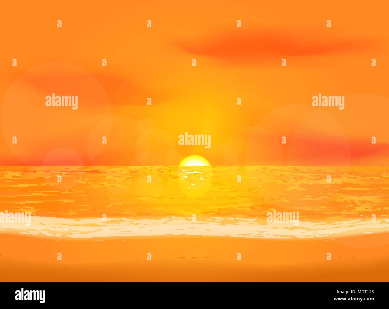 Quiet dawn sea view background. Vivid illustration of sunrise Stock ...