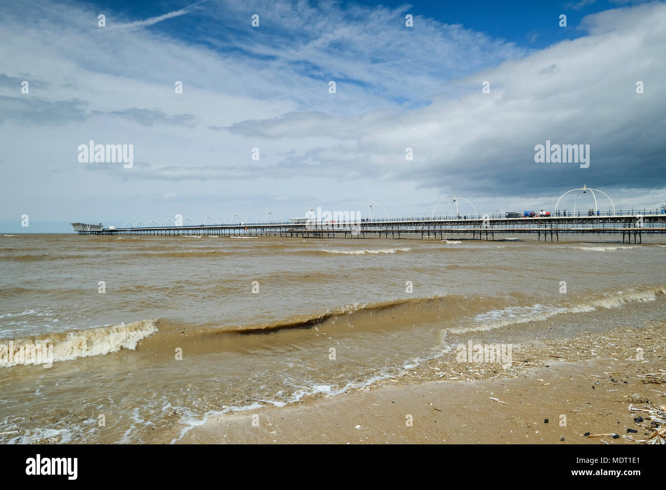 Southport pier at high-tide Stock Photo - Alamy