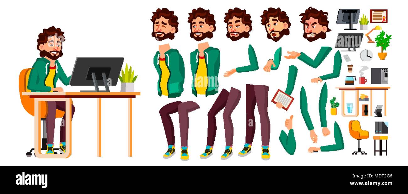 Office Worker Vector. Face Emotions, Various Gestures. Animation ...