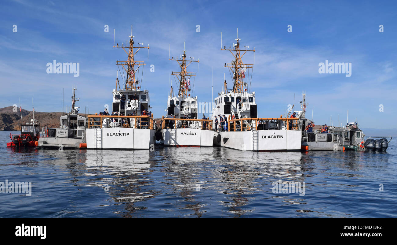 The Coast Guard Cutter Blacktip, Halibut and Blackfin raft together ...