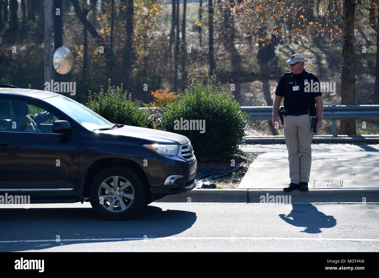 Officer Bobby Gallman, P & G Security Services, provides gate security ...
