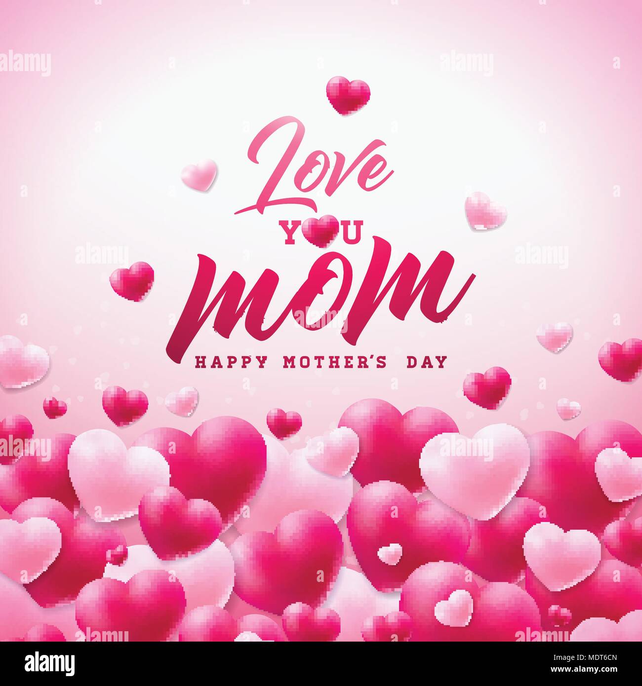 Happy Mothers Day Greeting Card Design With Heart And Love You Mom