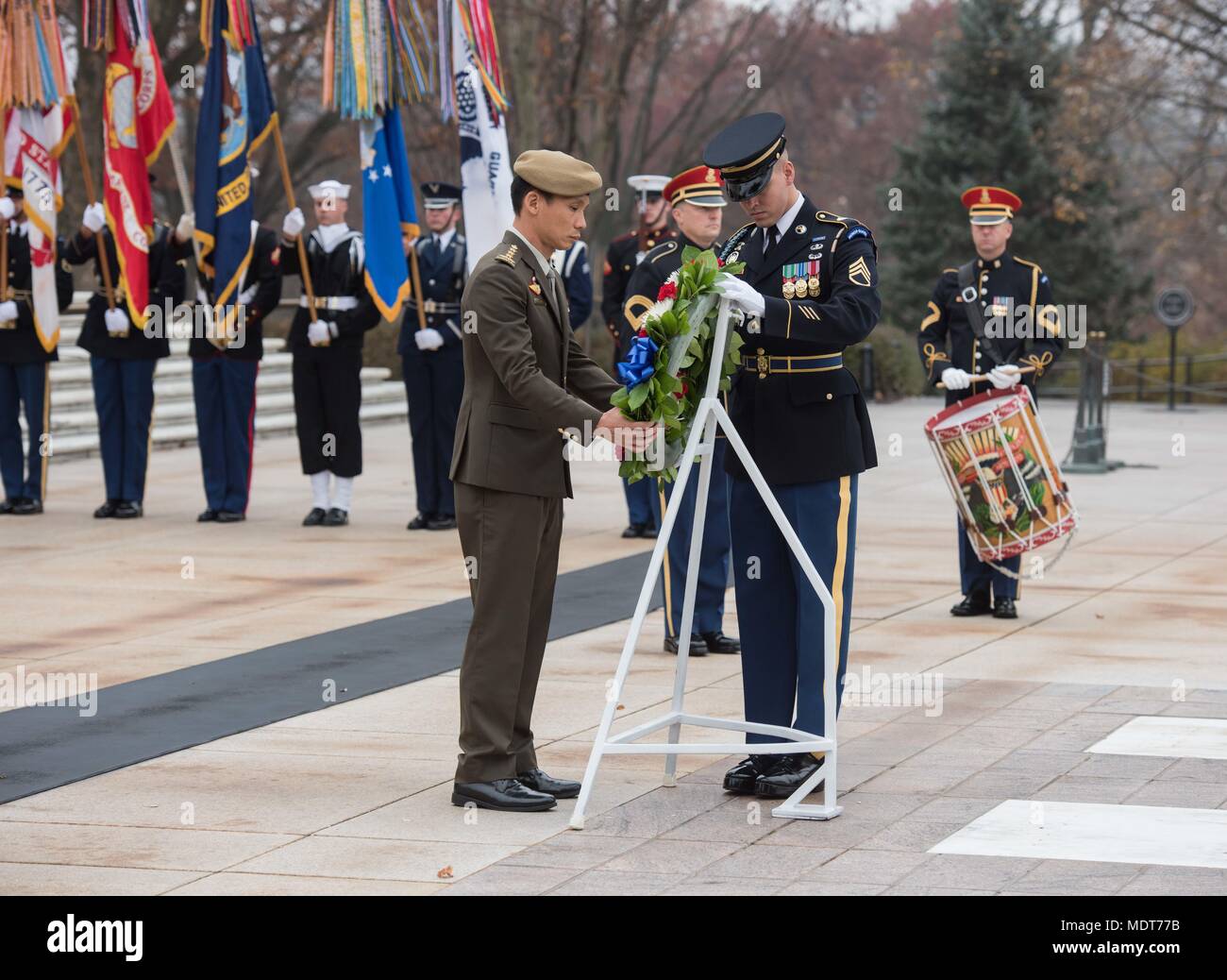 Service members participate in an Armed Forces full honors wreath ...
