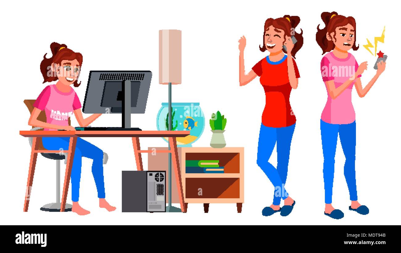 Cartoon woman character emotions icons hi-res stock photography and ...