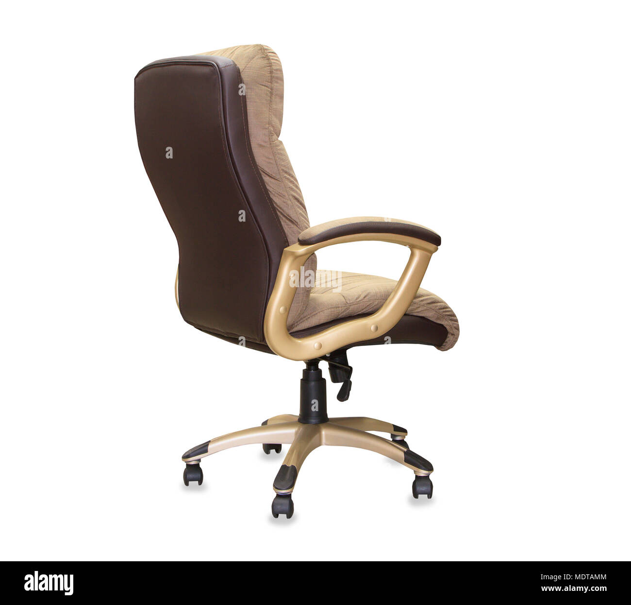 back view of modern office chair from brown cloth. Isolated Stock Photo ...